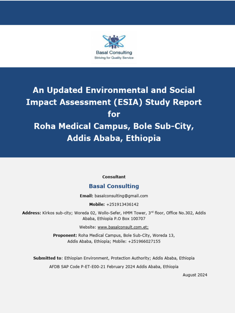 Roha Medical Campus Ethiopia Environmental Social Impact Assessment ...