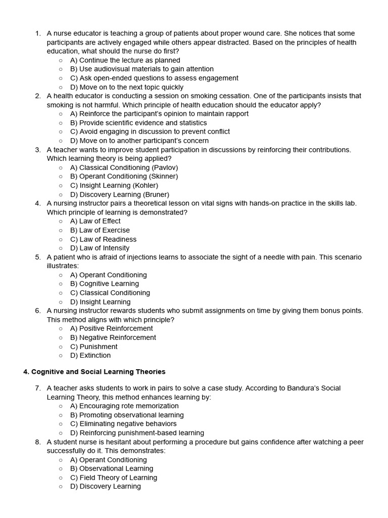 Practice Test - Health Education Midterms | PDF | Learning | Teachers