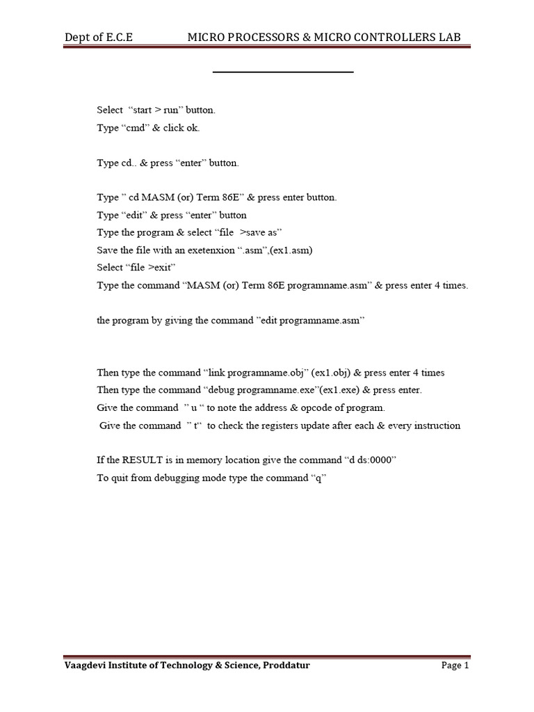 Mpmc r20 Complete Lab Manual | PDF | Assembly Language | Central ...