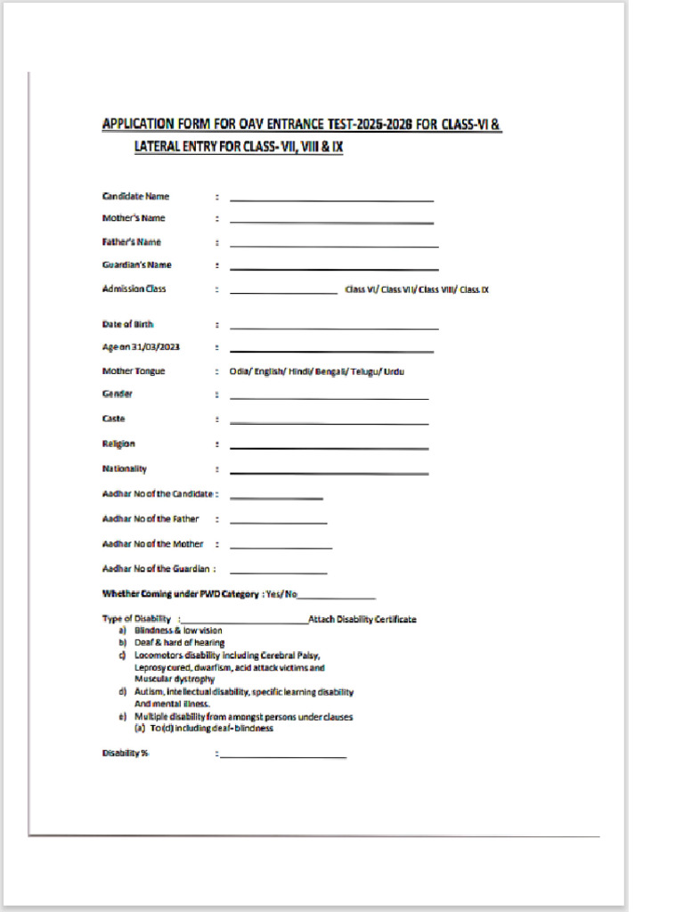 OAV Admission Form | PDF