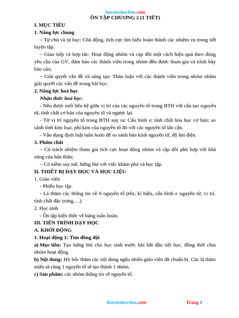 GA Hoa 10 CTST Bai On Chuong 2 | PDF