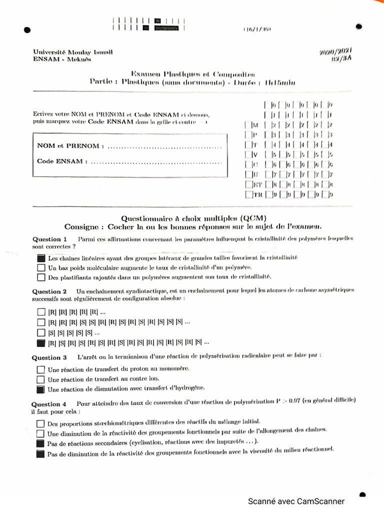 Proposition de Correction - EXAM 21 PLASTIQUES | PDF