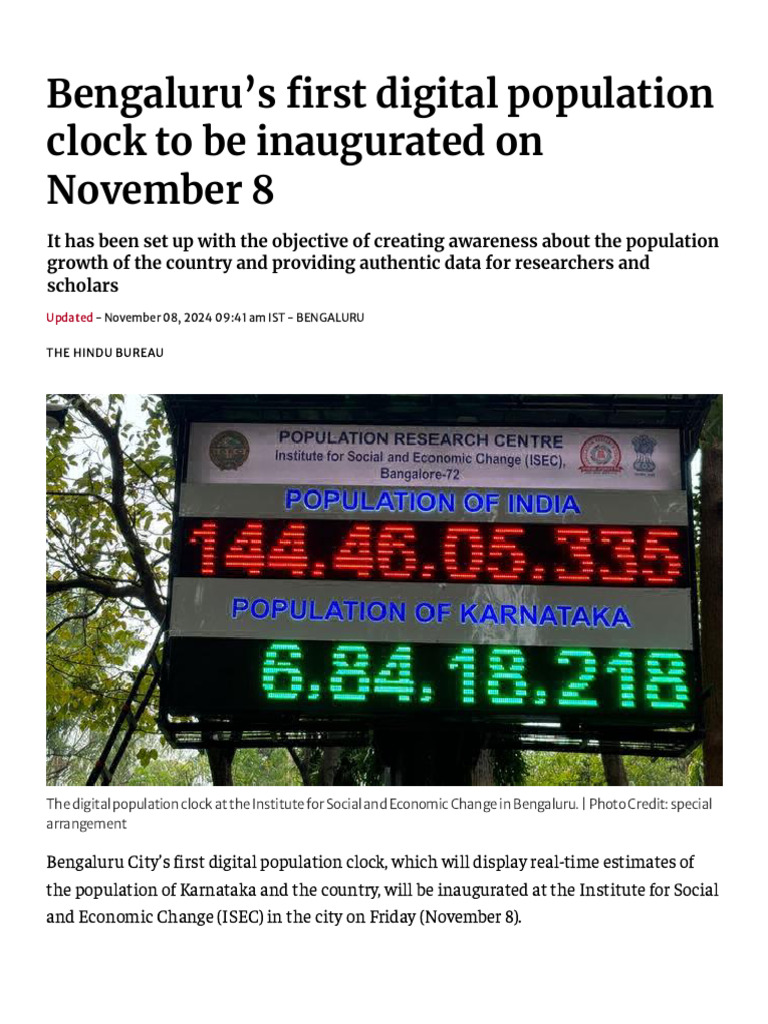 Bengaluru's First Digital Population Clock | PDF