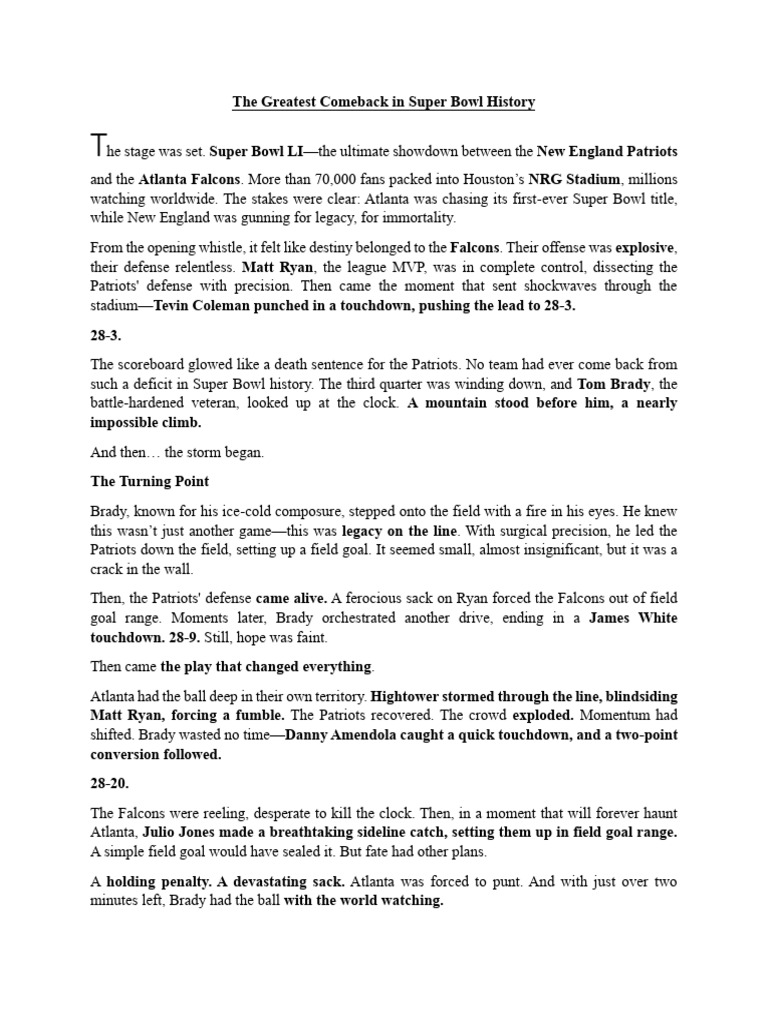 The Greatest Comeback in Super Bowl History | PDF | New England ...