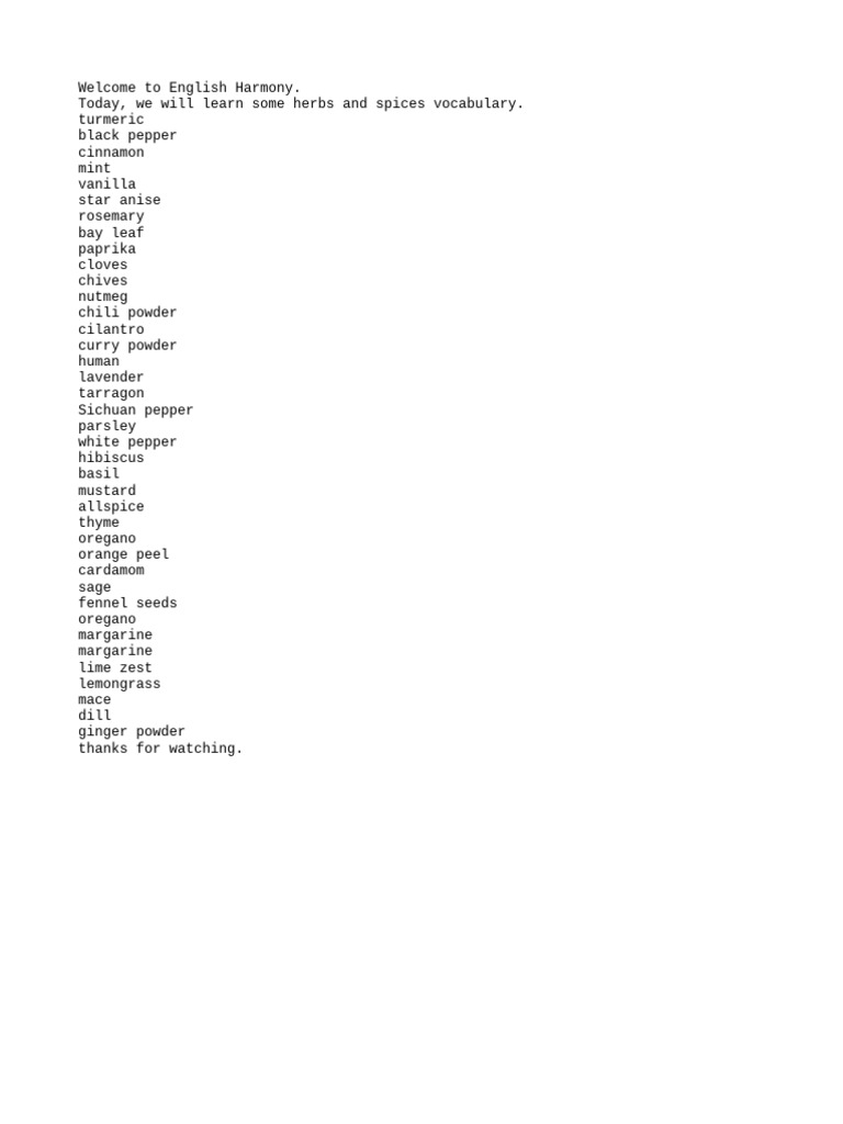 Learn Herbs & Spices in English Vocabulary For Cooking | PDF