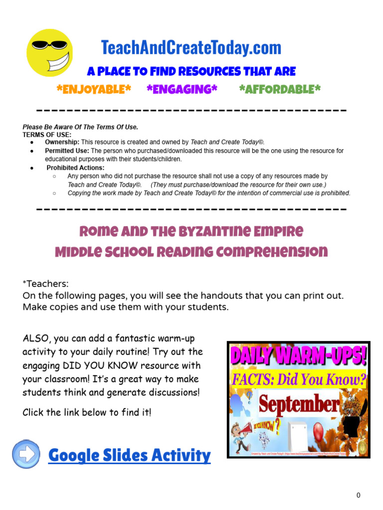 Google Slides Activity: Rome and The Byzantine Empire Middle School ...