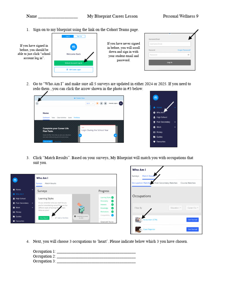Name - My Blueprint Career Lesson Personal Wellness 9 | PDF
