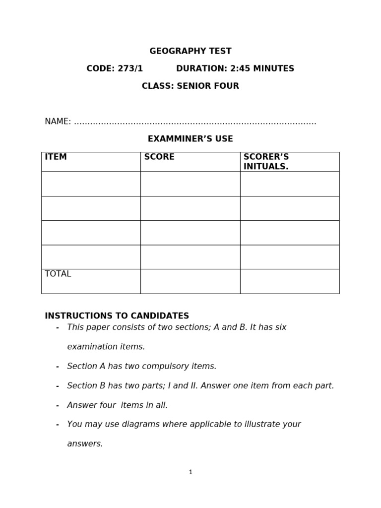 Geography Paper 3 Sample Questions 2024 | PDF | Map | Natural Environment