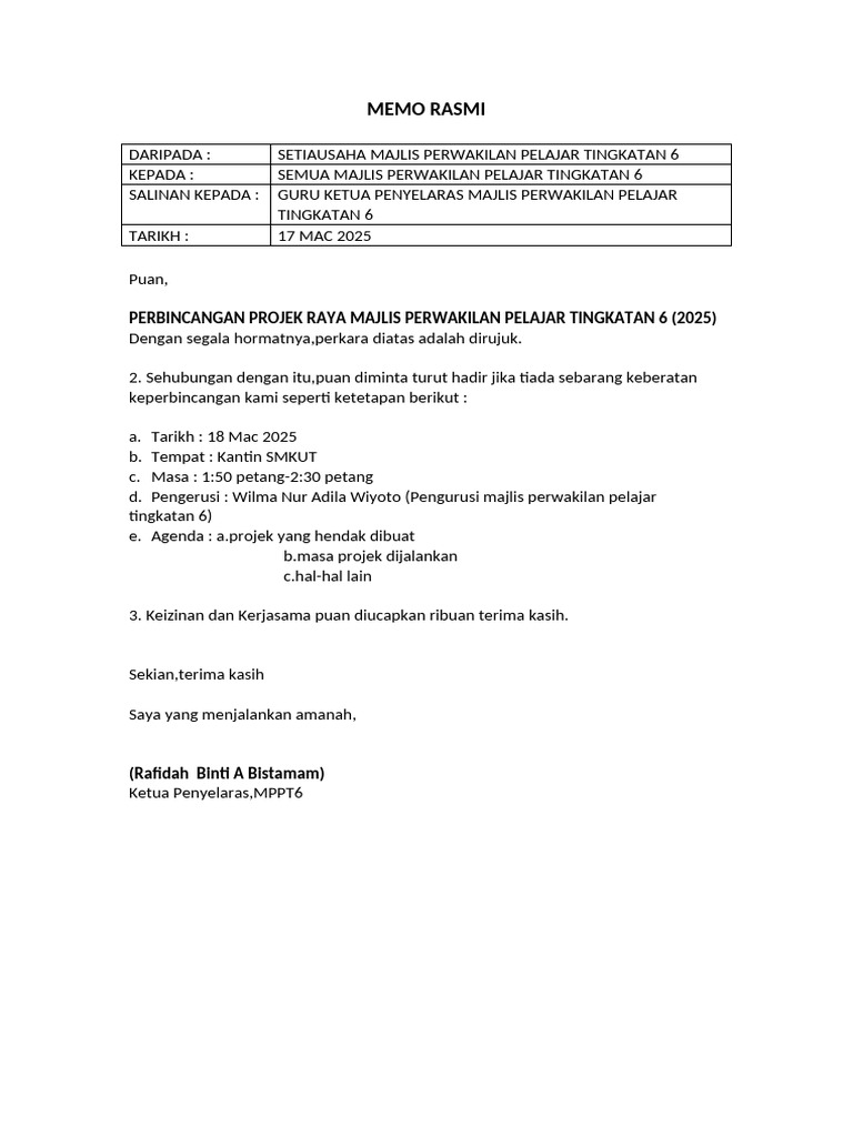 Memo Rasmi | PDF