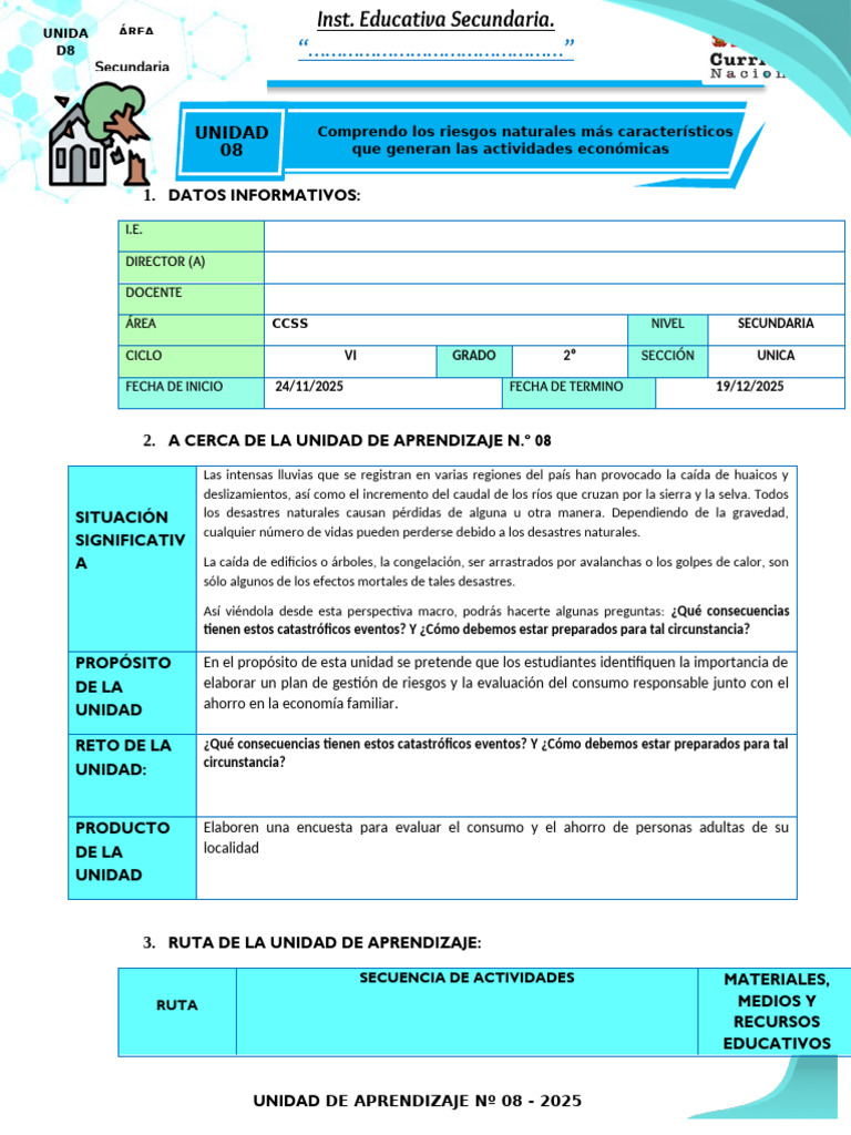UNIDAD 8 (2° grado) - CCSS | PDF | Aprendizaje | Sustentabilidad