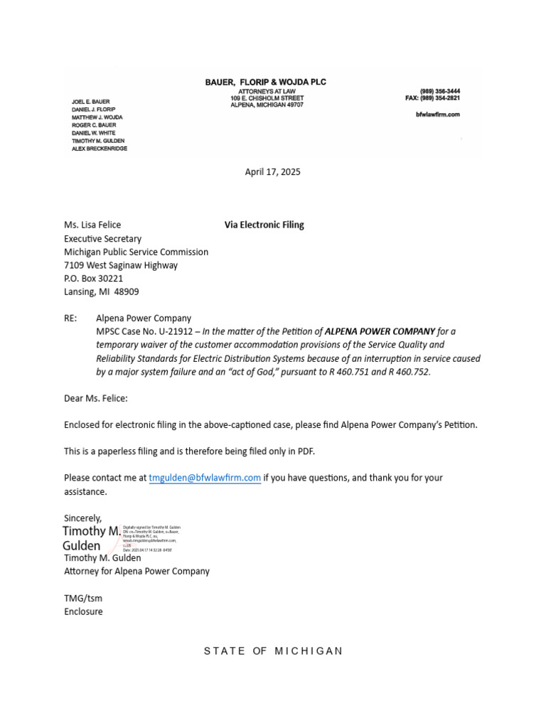 Alpena Power Company Waiver Petition | PDF | Electric Power ...