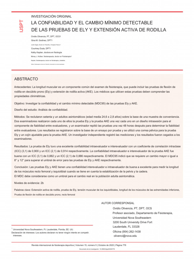 Esp .The Reliability and Minimal Detectable Change | PDF | Rodilla ...
