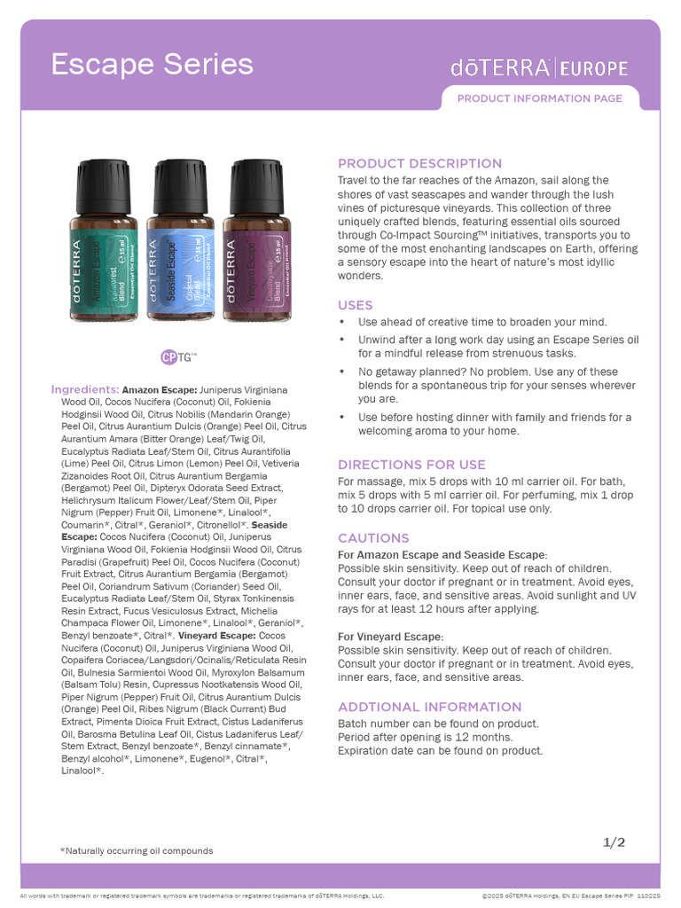 EN - EU - Escape Series - PIP - 110225 | PDF | Citrus | Orange (Fruit)