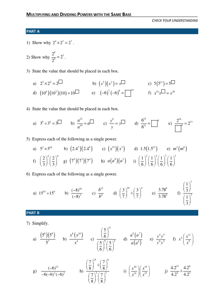 Multiplying and Dividing Powers With The Same Base - CYU | PDF ...