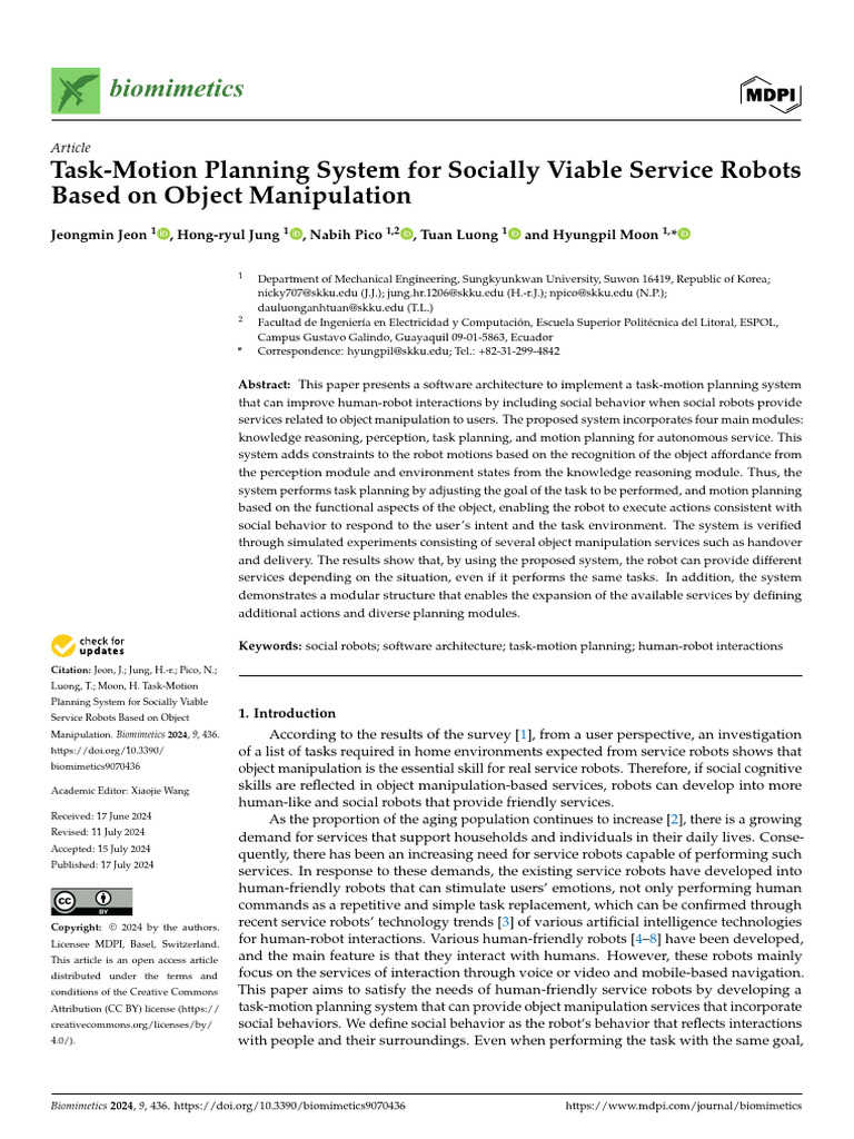 Task-Motion Planning System Fo | PDF | Robot | Robotics