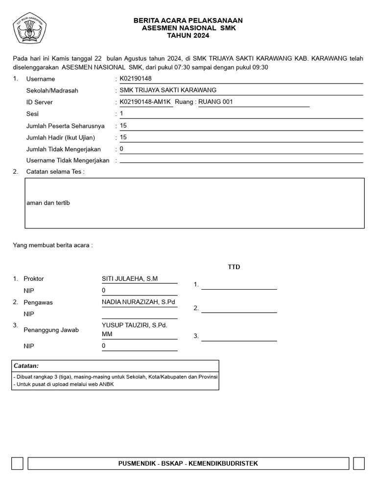 Berita Acara-Kamis Sesi 1-Anbk Trijas | PDF