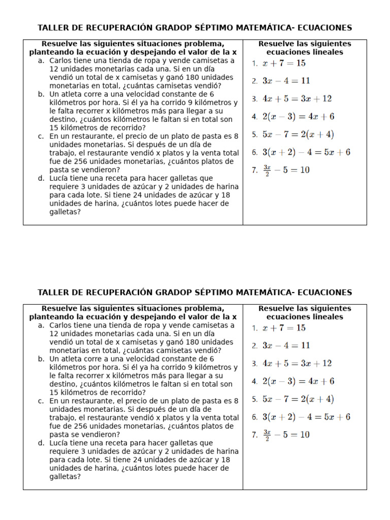 Taller de Recuperación Gradop Séptimo Matemática | PDF