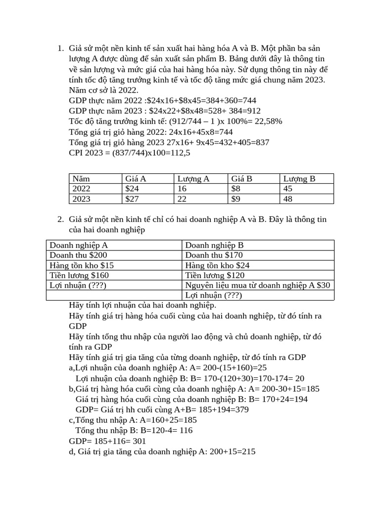 Bai Tap GDP CPI Unem Finance | PDF