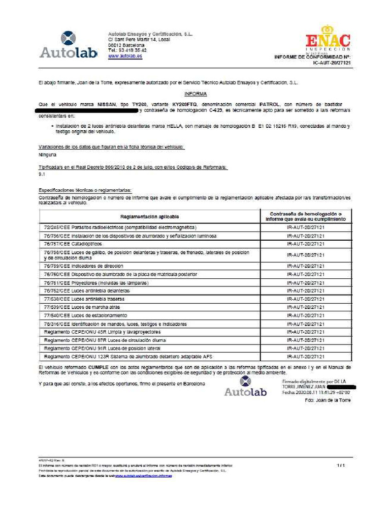 Ejemplo Informe Conformidad ITV | PDF