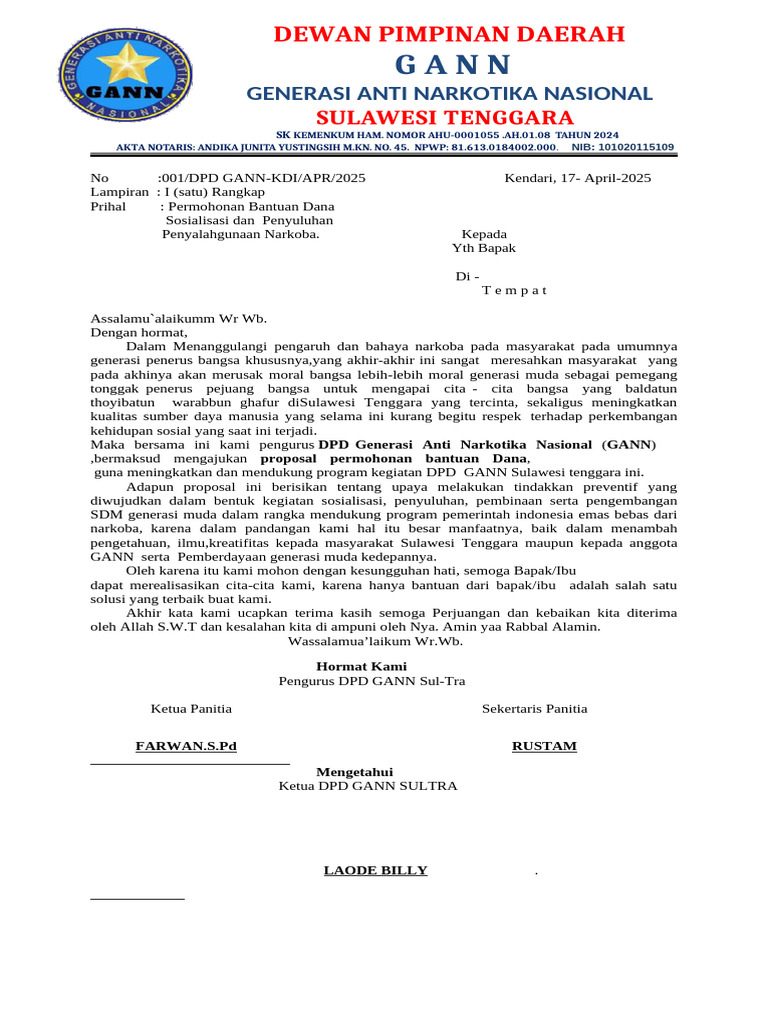 PROPOSAL DPD GANN SULTRA 2025 | PDF