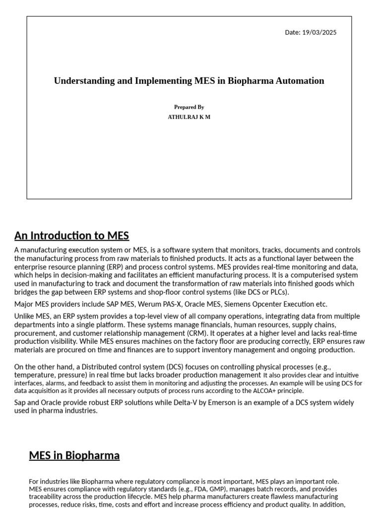 MES Automation in Biopharma Explained | PDF | Verification And ...