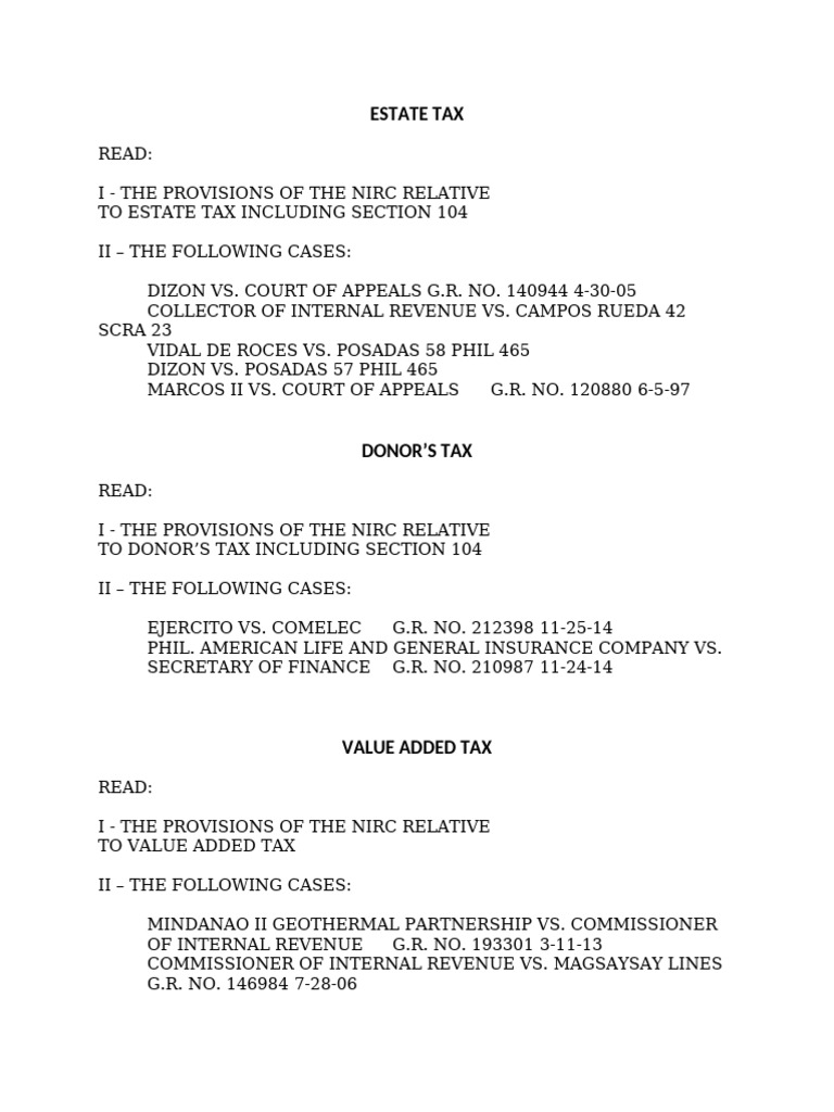 Taxation Assignments On Estate Tax Donors Tax and Vat | PDF