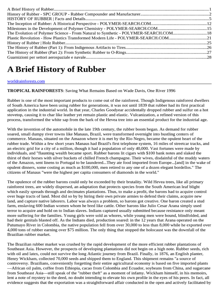 History and Origins of Rubber | PDF | Natural Rubber