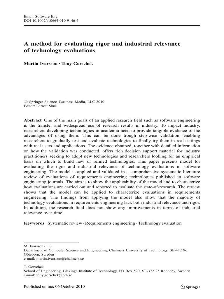 A Method for Evaluating Rigor and Industrial Relevance of Technology ...