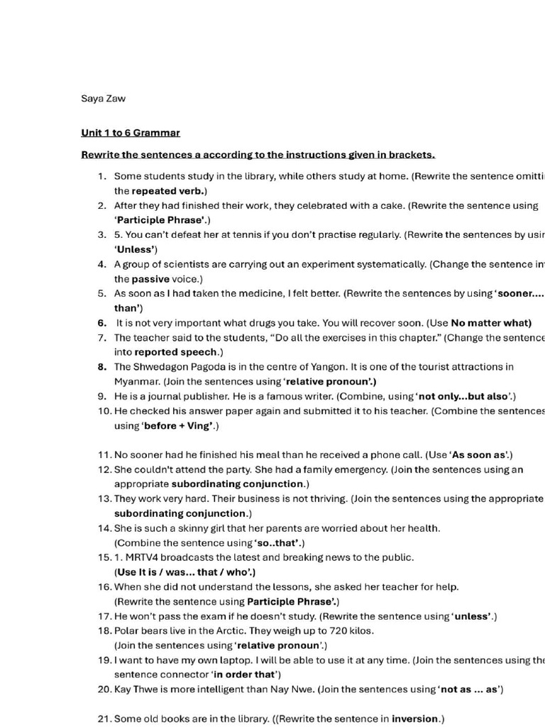 Unit 1 To 6 Grammar | PDF