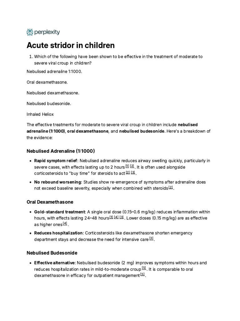 Acute stridor in children_1. Which of the followin | PDF | Human ...
