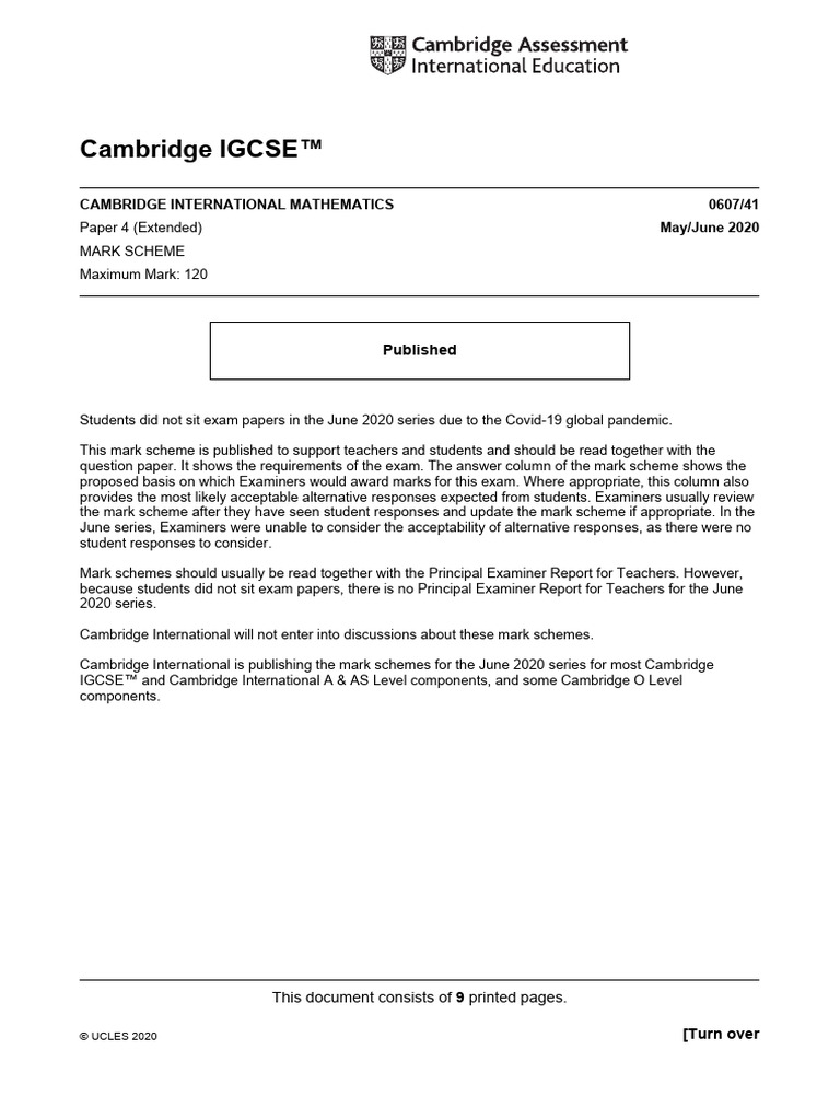 Cambridge IGCSE™: Cambridge International Mathematics 0607/41 May/June ...