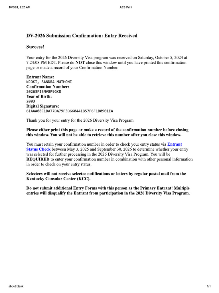 DV Entry Details | PDF