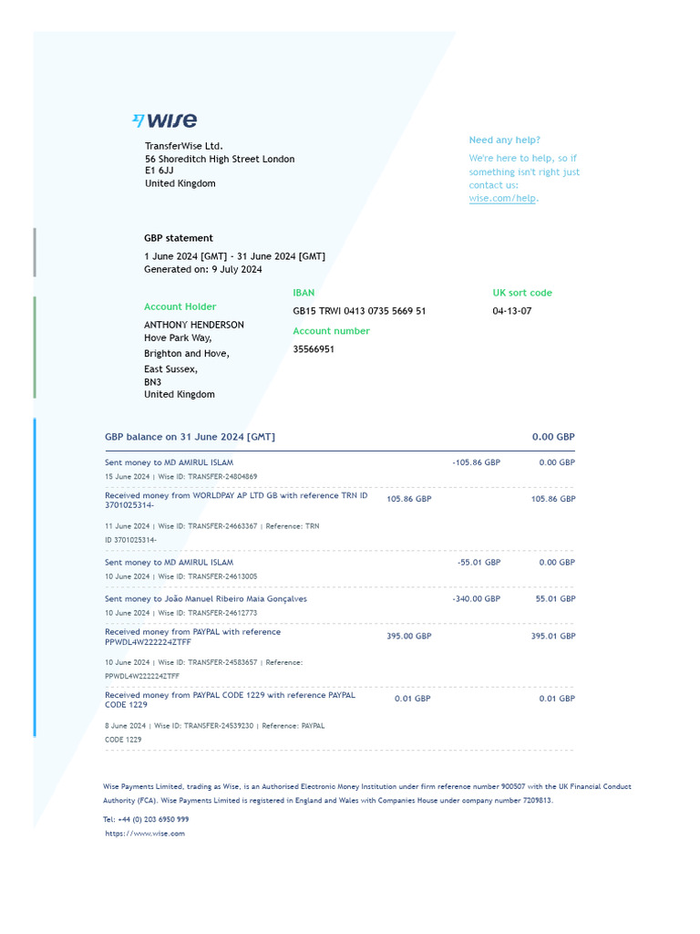 Wise Statement | PDF | Payments | Financial Services