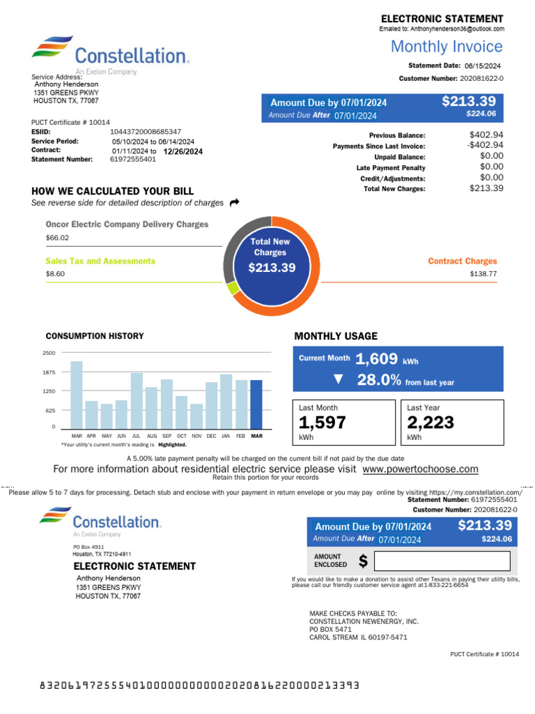 Monthly Electric Bill Summary | PDF