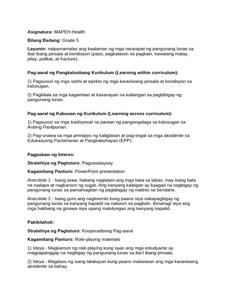 Lesson Plan | PDF | First Aid | Emergency