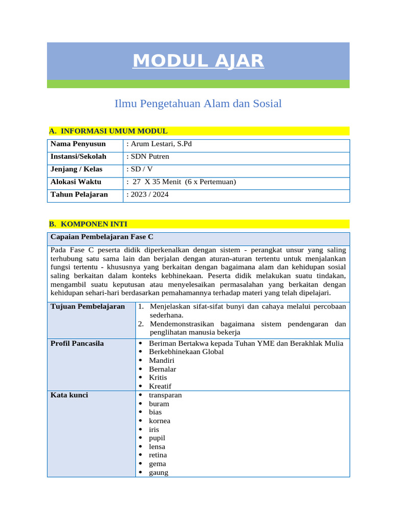 Modul Ajar IPA dan IPS Kelas V SD | PDF