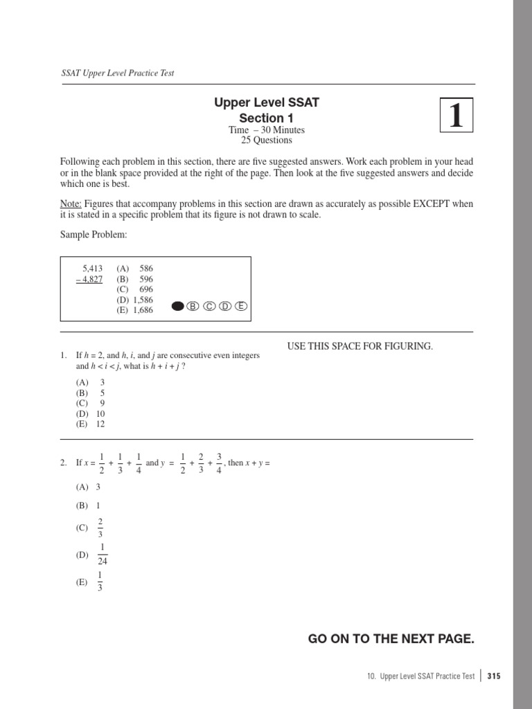 Upper Level SSAT Practice Test Sept 2024 | PDF | Mathematics