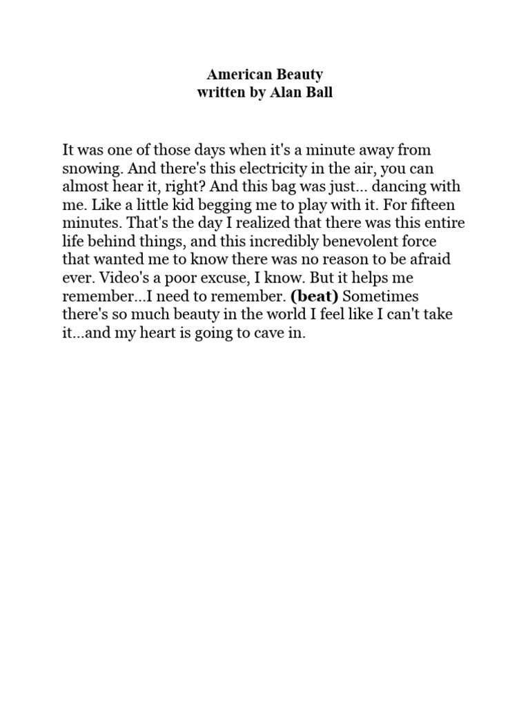 Plastic Bag Monologue in American Beauty | PDF
