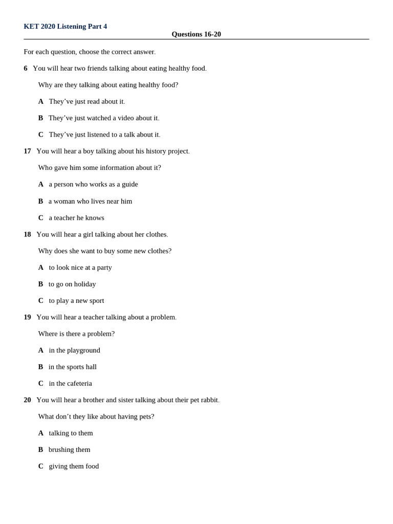 KET Listening Part 4 Overview | PDF