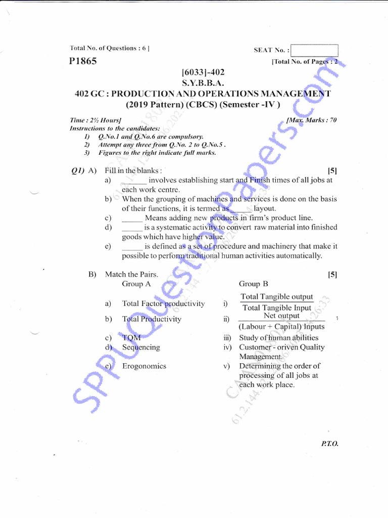 Commerce - Bba - Semester 4 - 2023 - April - Production and Operation Management 2019 Pattern ...