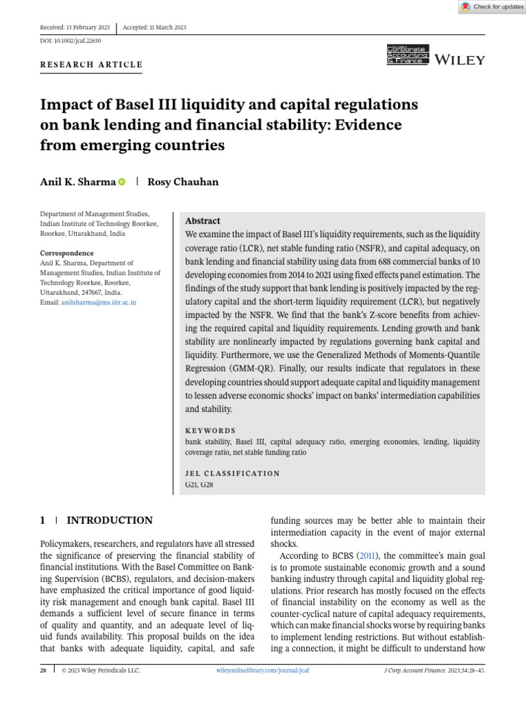 J Corp Accounting Finance - 2023 - Sharma - Impact of Basel III ...
