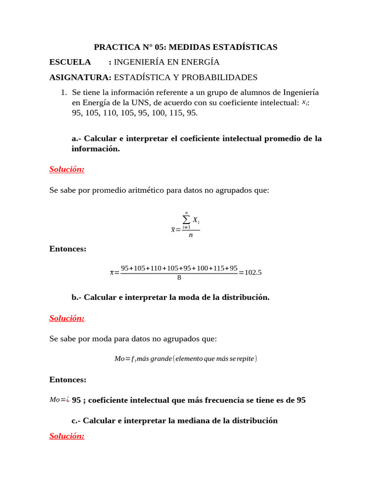Práctica 5 | PDF | Mediana | Estadísticas descriptivas