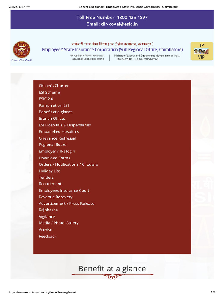 Benefit at A Glance - Employees State Insurance Corporation | PDF ...