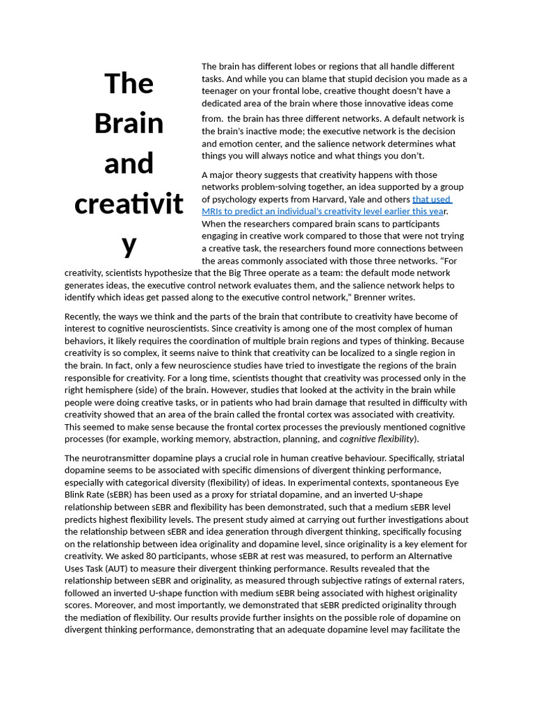 The Brain and Creativity | PDF | Creativity | Extraversion And Introversion