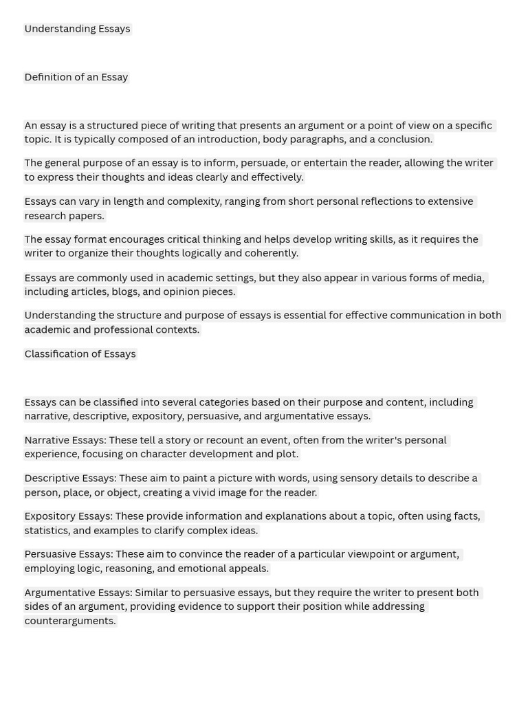 Understanding Essays | PDF