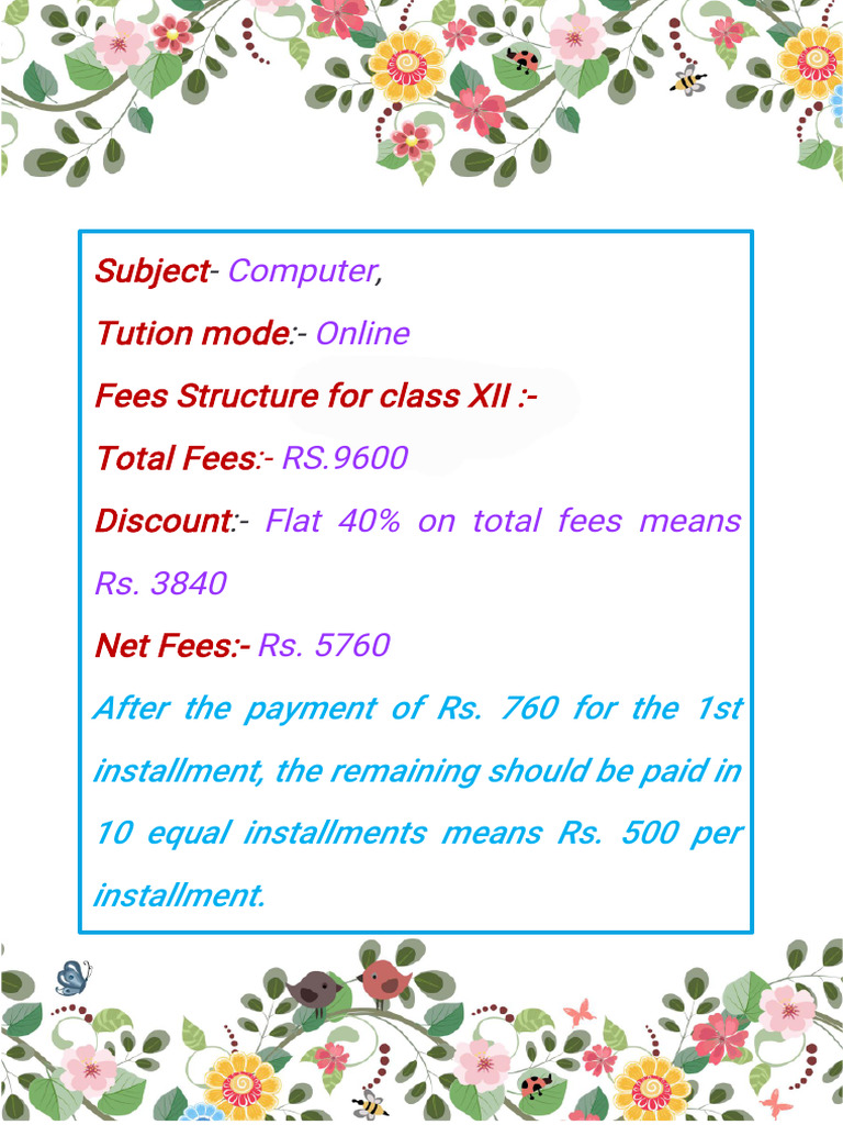 Class XII Online Computer Tuition Fees | PDF