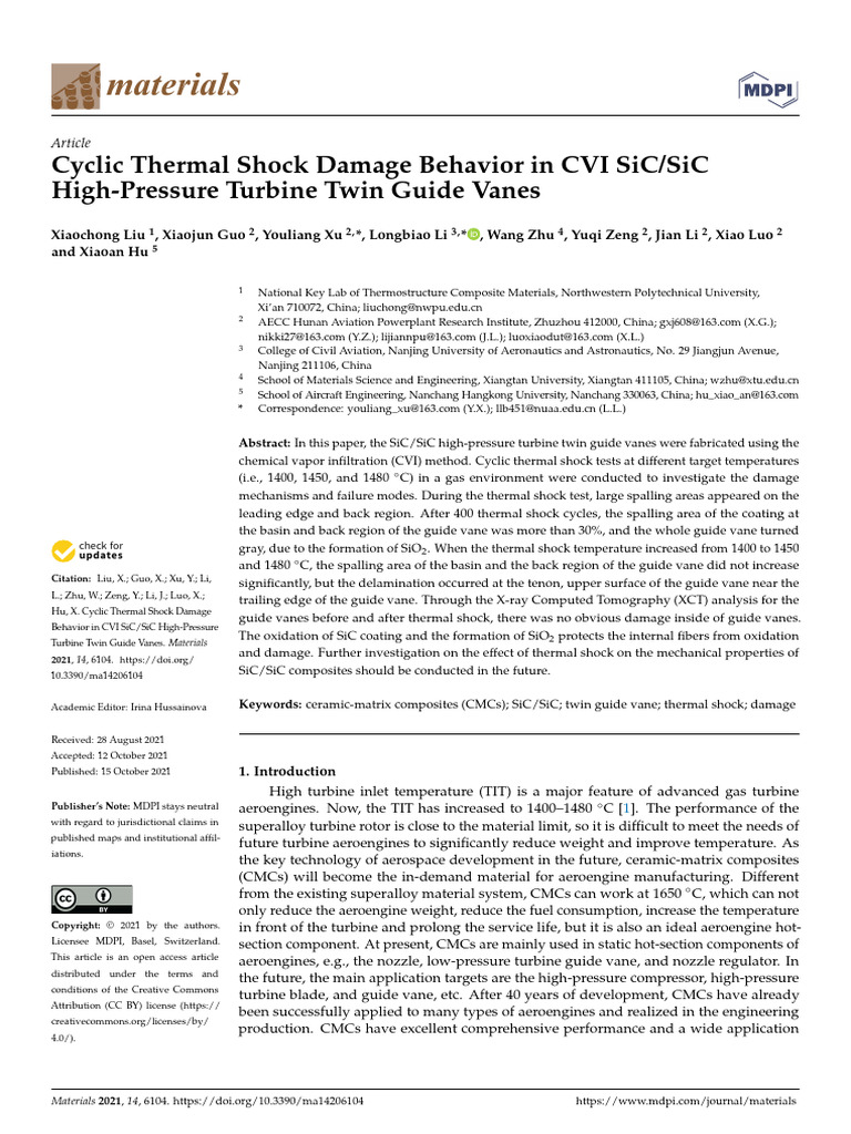 Cyclic Thermal Shock Damage Behavior in CVI SiCSiC | PDF | Materials ...