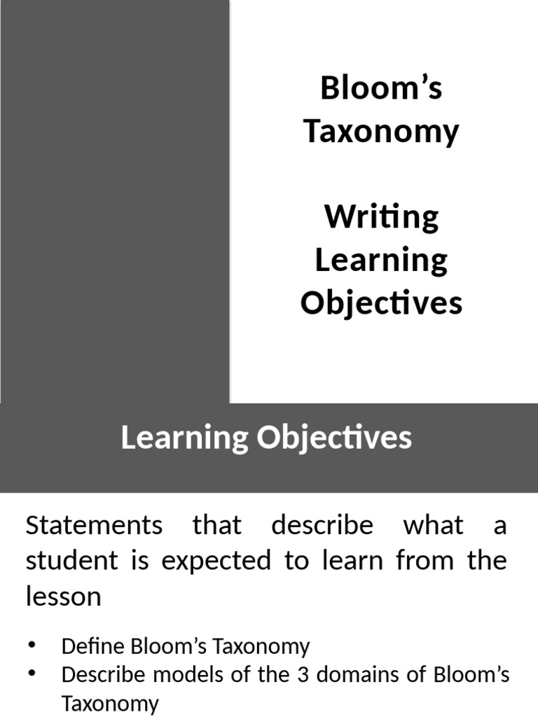 Bloom's Taxonomy for Learning Objectives | PDF