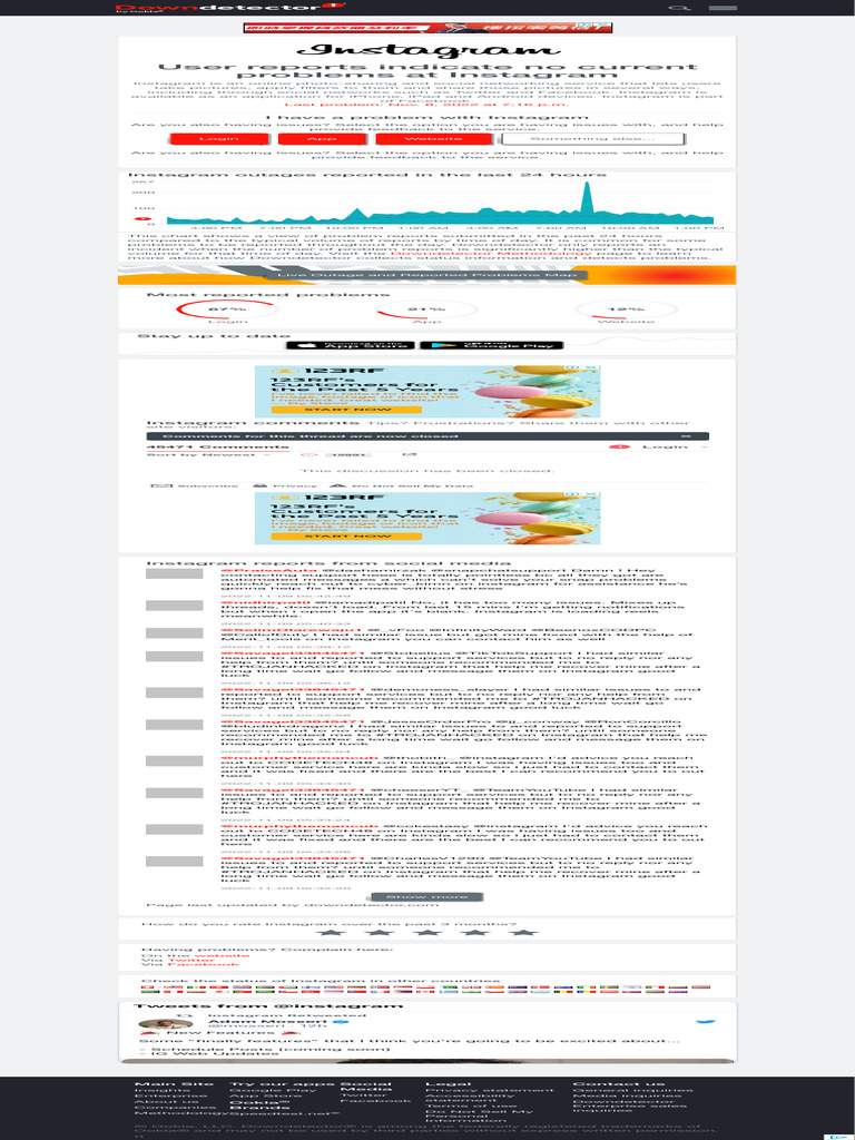 Instagram down Current status and problems Downdetector | PDF | Software | Information Appliances