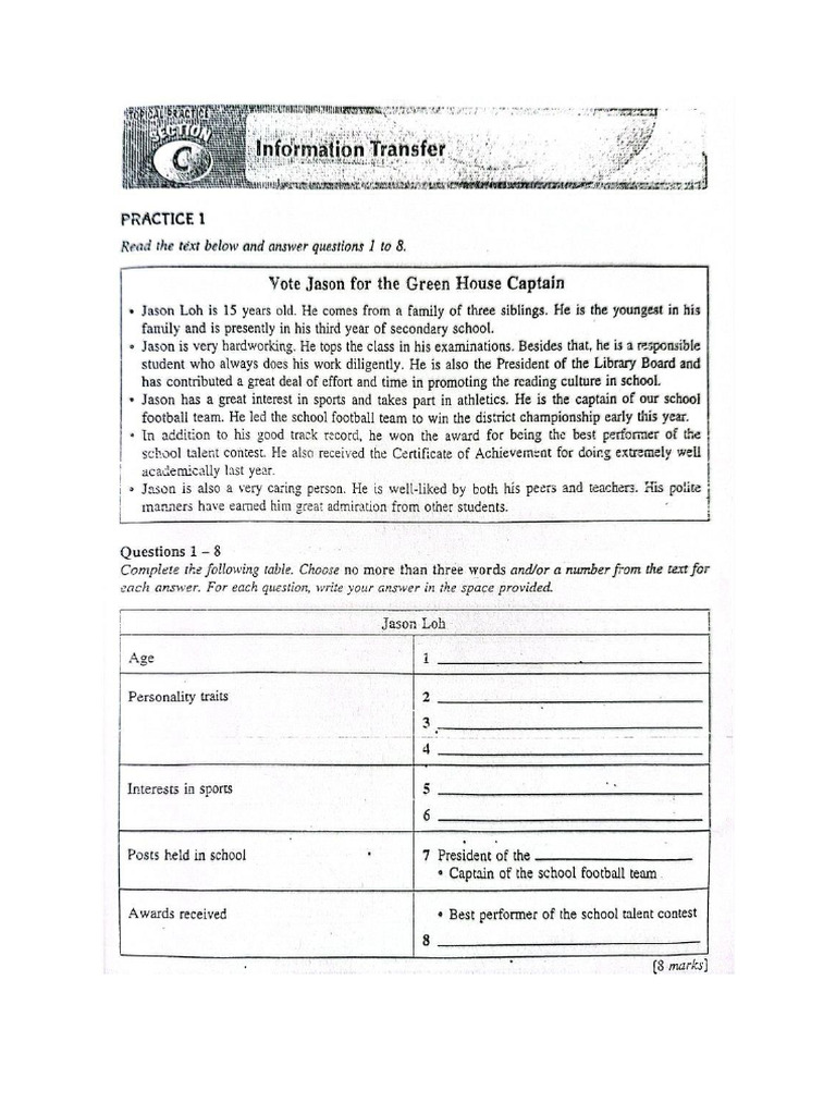 Information Transfer (Practice 1-9) | PDF